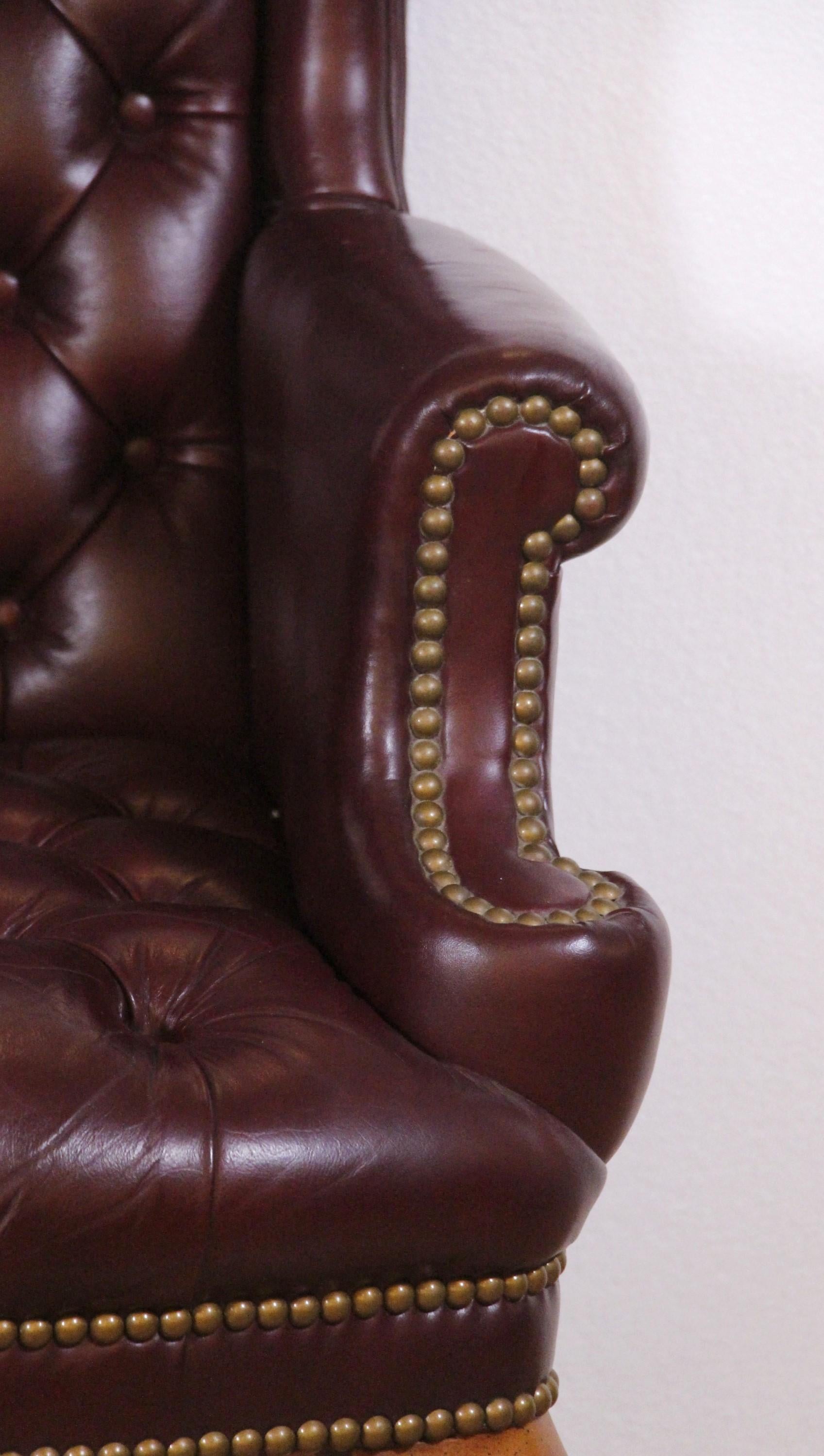 Tufted Red Leather Wing Back Chair W/ Studded Arms and Seat For Sale at ...