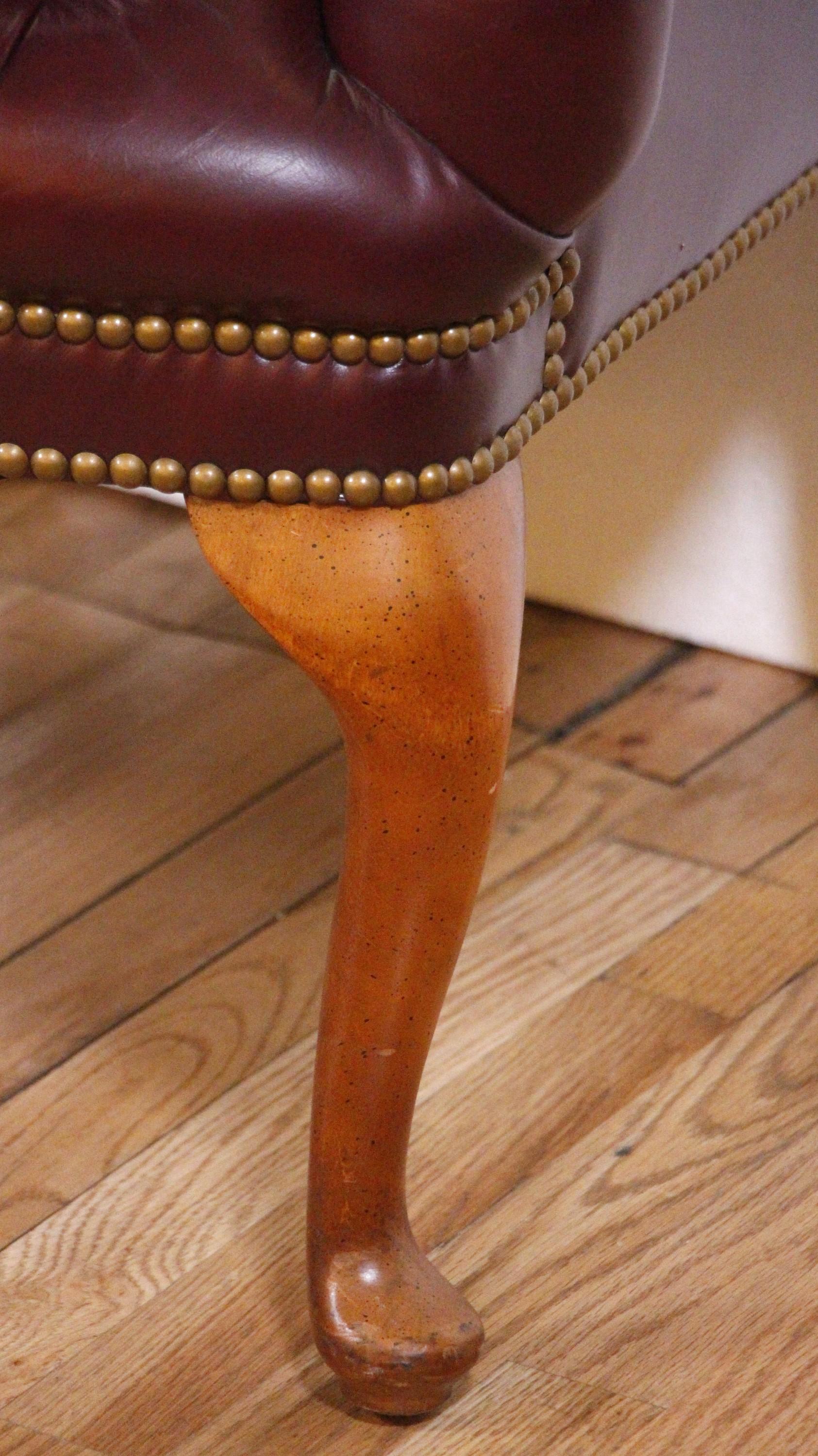 Tufted Red Leather Wing Back Chair W/ Studded Arms and Seat For Sale at ...