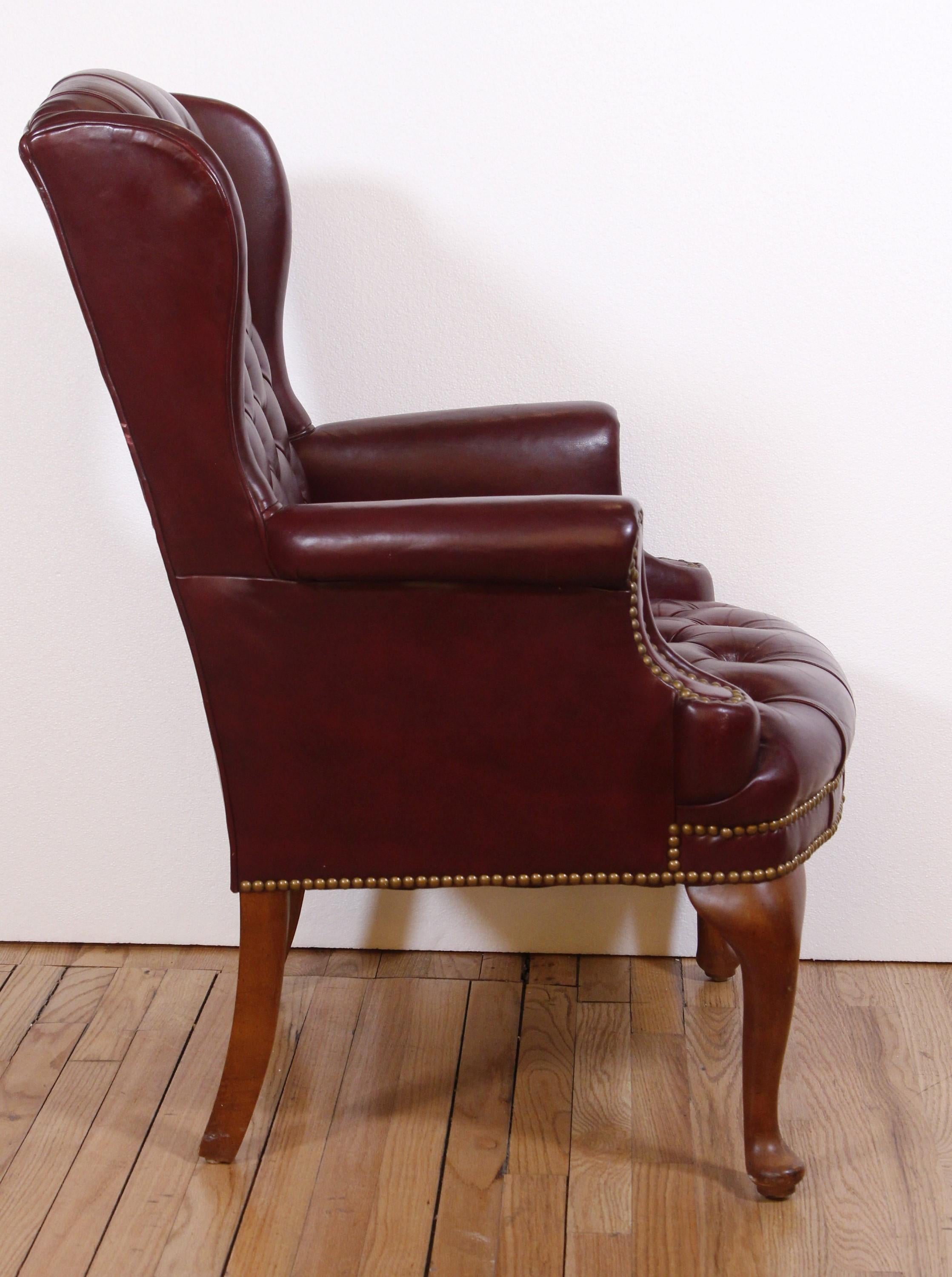 Tufted Red Leather Wing Back Chair W/ Studded Arms and Seat For Sale at ...