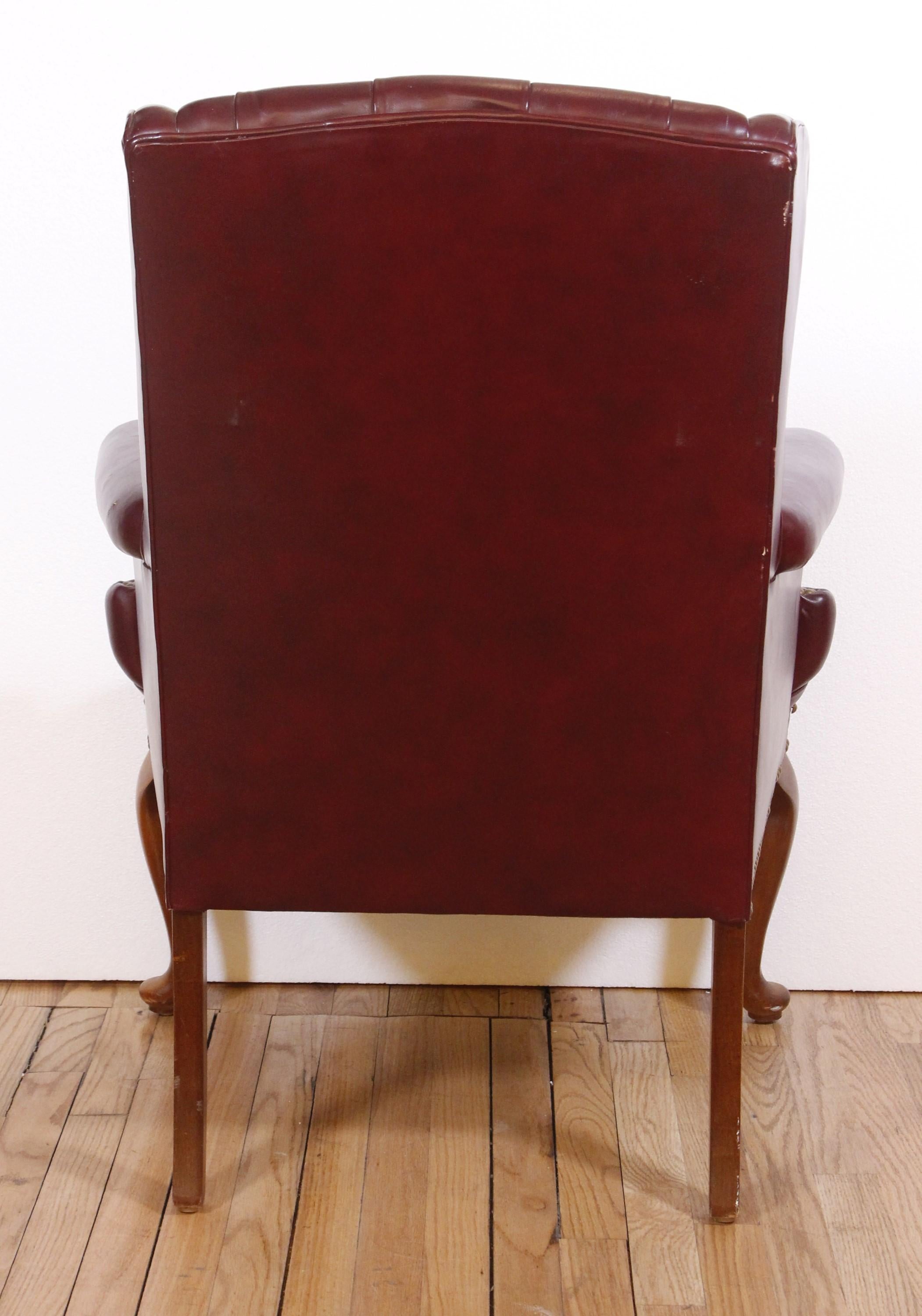 Tufted Red Leather Wing Back Chair W/ Studded Arms and Seat For Sale at ...