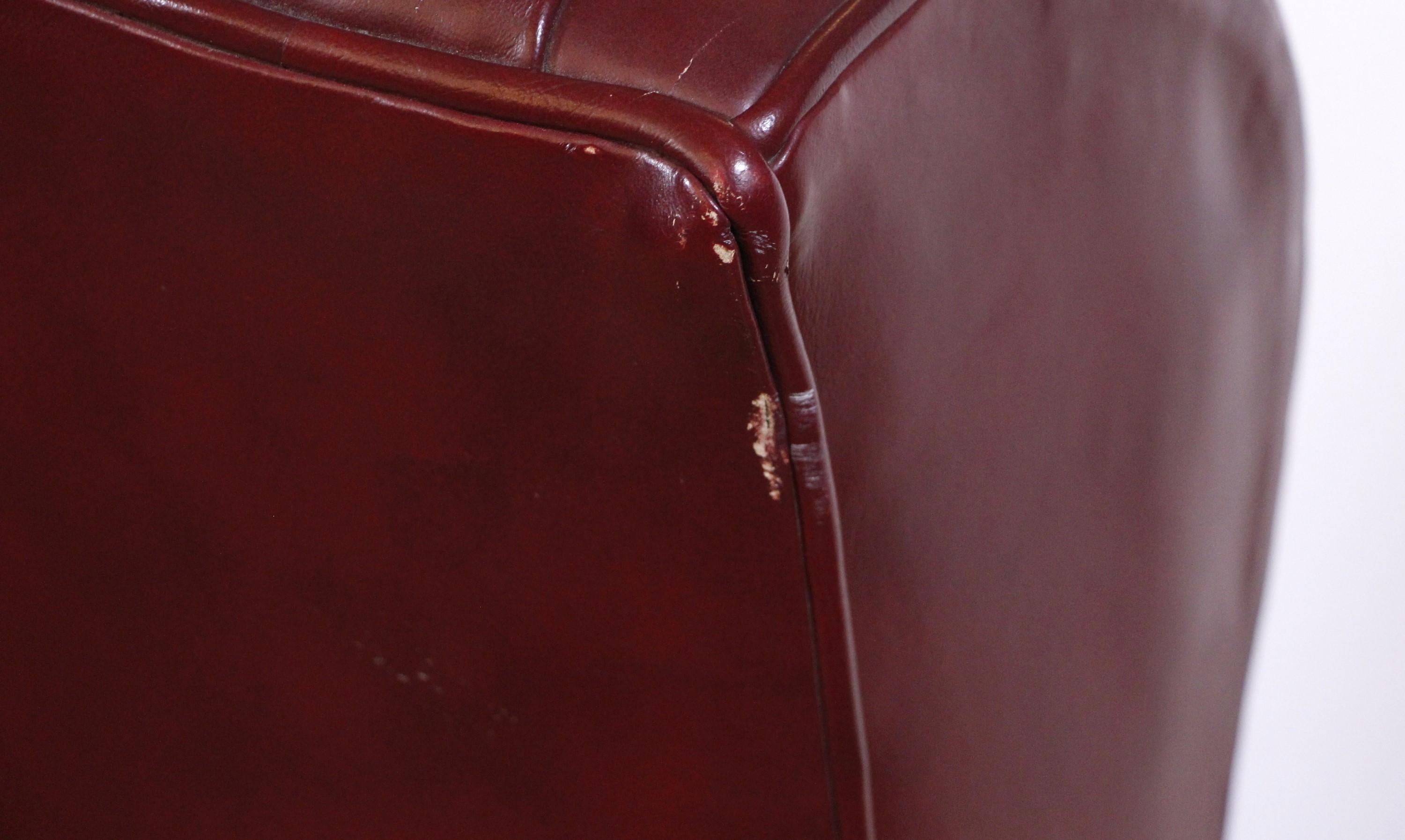 Tufted Red Leather Wing Back Chair W/ Studded Arms and Seat For Sale at ...