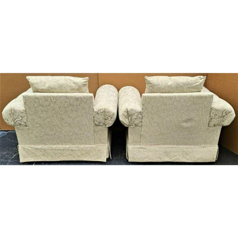 Tufted Roll Arm Damask Lounge Club Chairs by Barclay For Sale at 1stDibs
