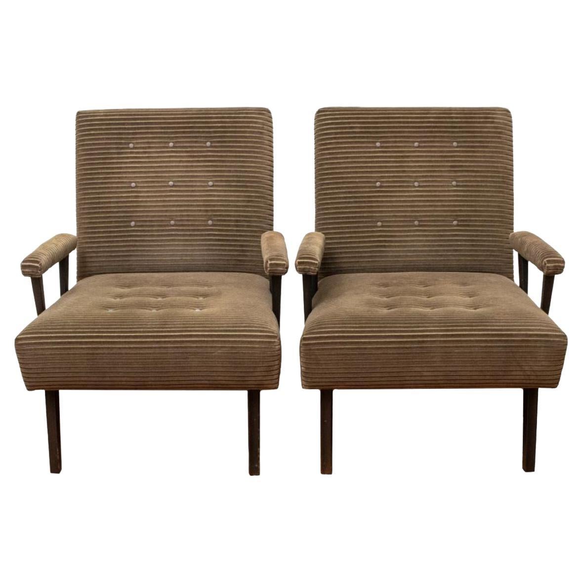 Tufted Striped Upholstered Chairs, Pair at 1stDibs