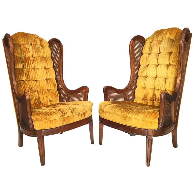 Tufted Velvet Cane Wingback Chairs by Lewittes For Sale at 1stDibs ...