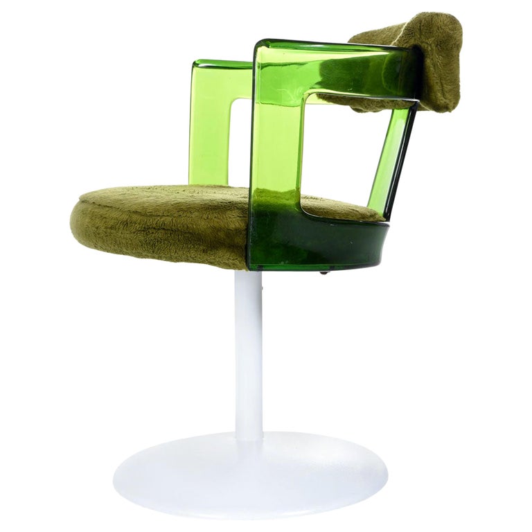 Tulip Base Green Lucite Green Shag Swivel Armchair by Daystrom For Sale ...