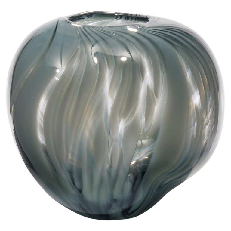 Tulip Bud, dove / slate grey handblown sculptural vase by Michèle ...