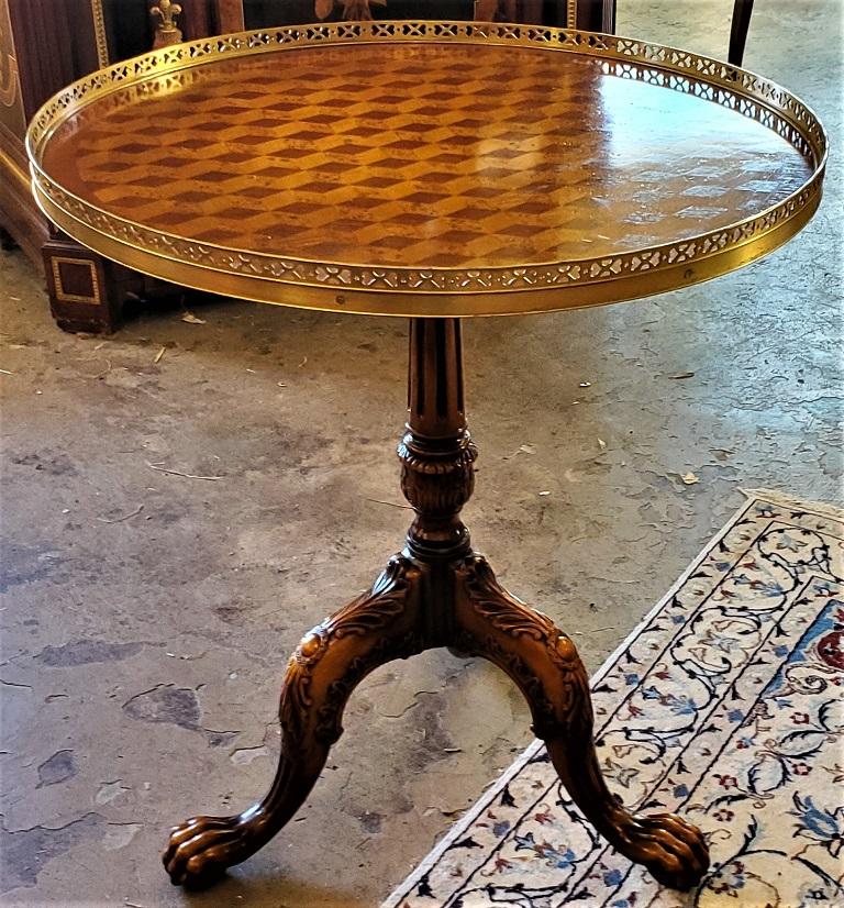 Tumble Block Parquetry Inlay Galleried Walnut Tripod Table at 1stDibs