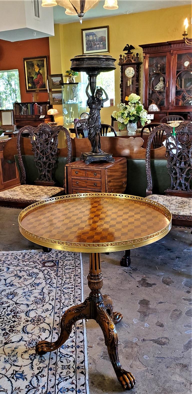 Tumble Block Parquetry Inlay Galleried Walnut Tripod Table at 1stDibs