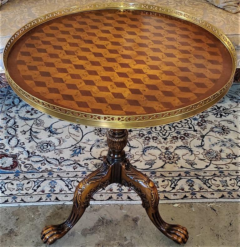 Tumble Block Parquetry Inlay Galleried Walnut Tripod Table at 1stDibs