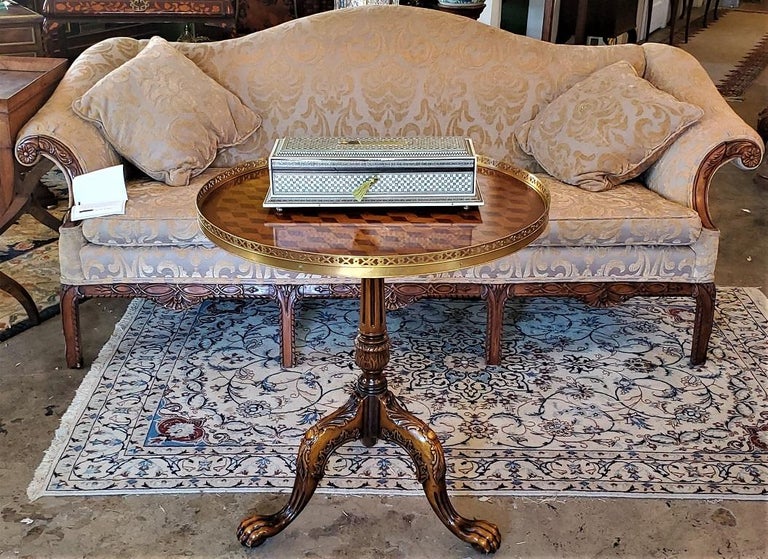 Tumble Block Parquetry Inlay Galleried Walnut Tripod Table at 1stDibs