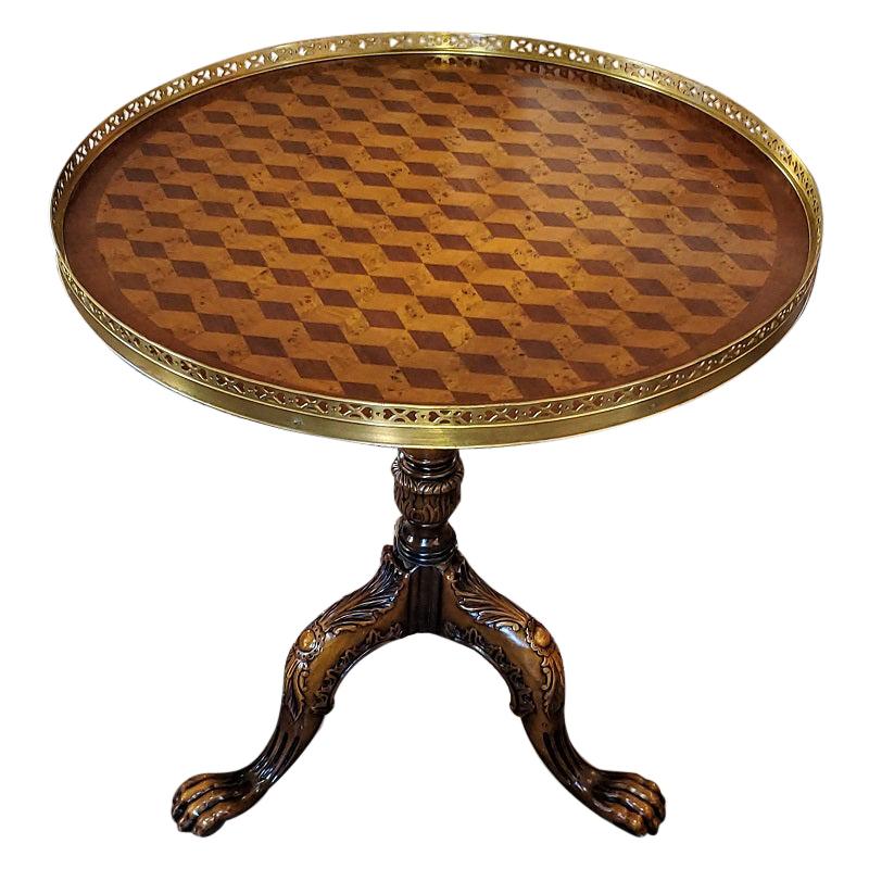 Tumble Block Parquetry Inlay Galleried Walnut Tripod Table at 1stDibs