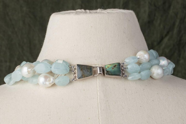 Tumbled Aquamarine Baroque Pearl Beaded Necklace by Deborah Lockhart ...