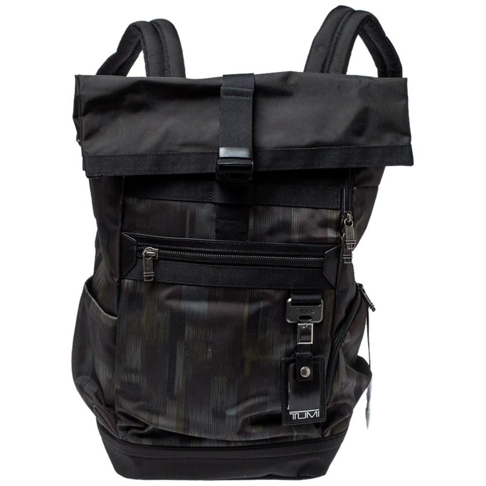 TUMI Black/Khaki Nylon Birch Roll Top Backpack at 1stDibs