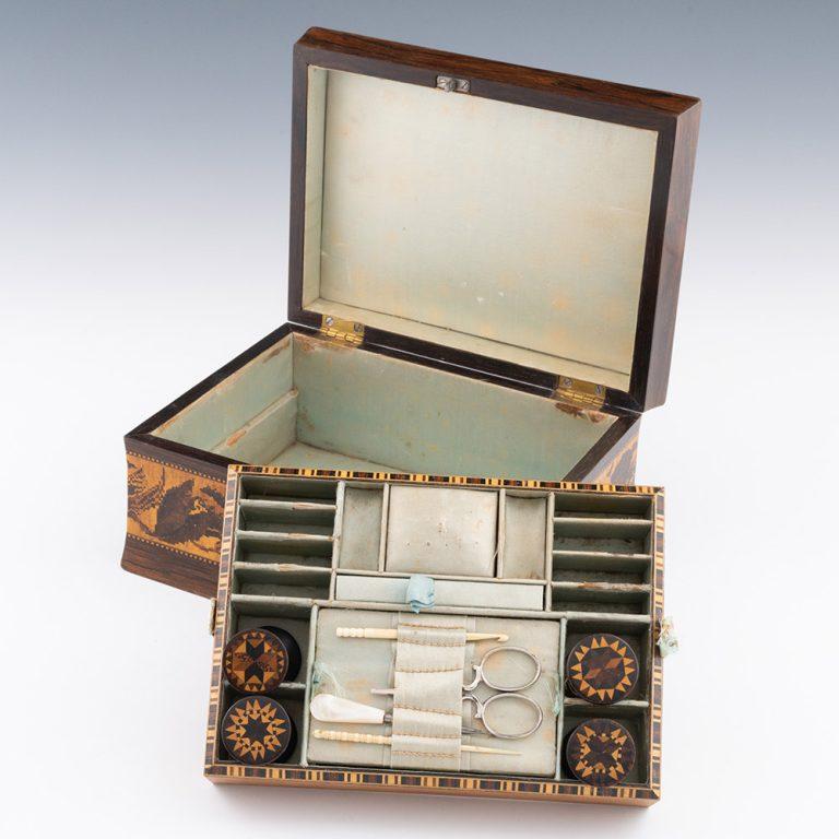Tunbridge Ware Sewing Box with Floral Mosaic c1860 For Sale at 1stDibs