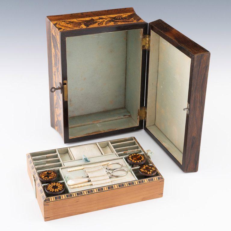 Tunbridge Ware Sewing Box with Floral Mosaic c1860 For Sale at 1stDibs