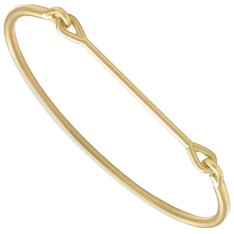 Tura Sugden Handmade Matte Yellow Gold Needle Eye Hinged Cuff Bracelet ...