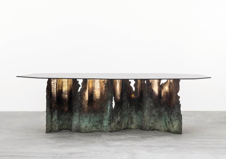 Turin Dining Table in Casted Bronze and Tempered Glass For Sale at 1stDibs