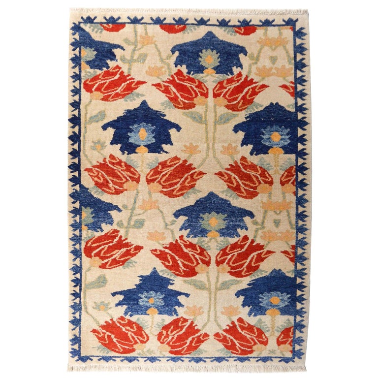 Turkish Azeri Heriz Rug with Tulip Design Hand Knotted at 1stDibs