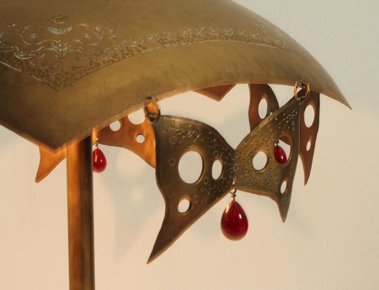 Turkish Brass Table Lamp with Masks from 1950's For Sale at 1stDibs
