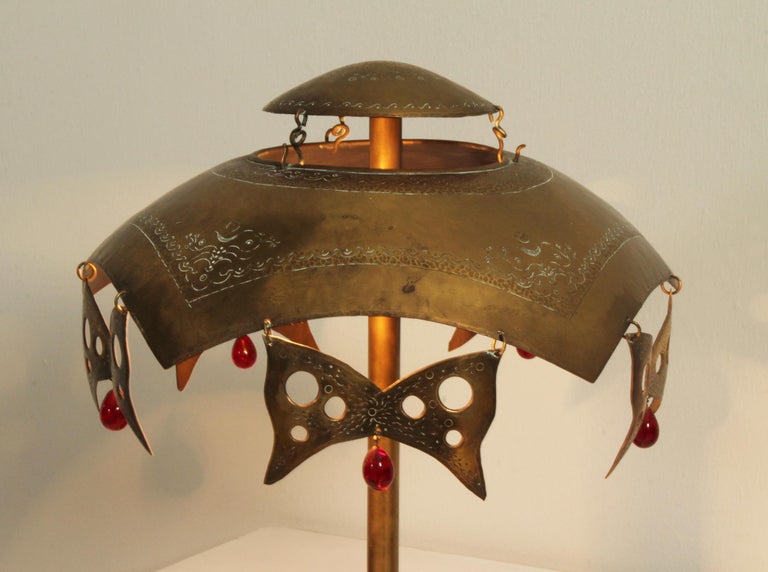 Turkish Brass Table Lamp with Masks from 1950's For Sale at 1stDibs