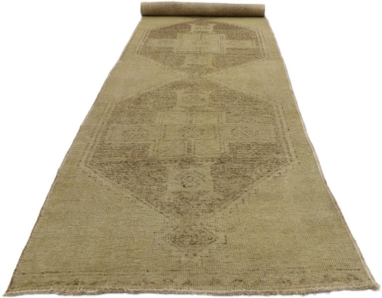 Turkish Oushak Carpet Runner with Modern Design and Muted 'Washed Out ...