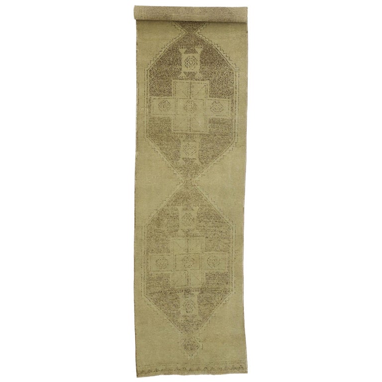 Turkish Oushak Carpet Runner with Modern Design and Muted 'Washed Out ...