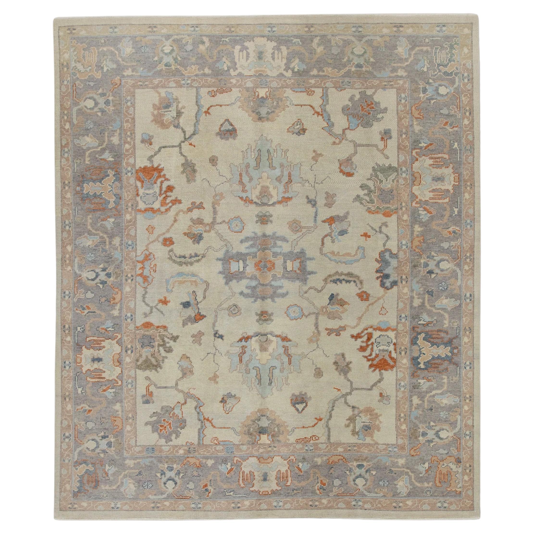 Blue Multicolor Floral Handwoven Wool Turkish Oushak Rug 2'4" x 9'10 ...
