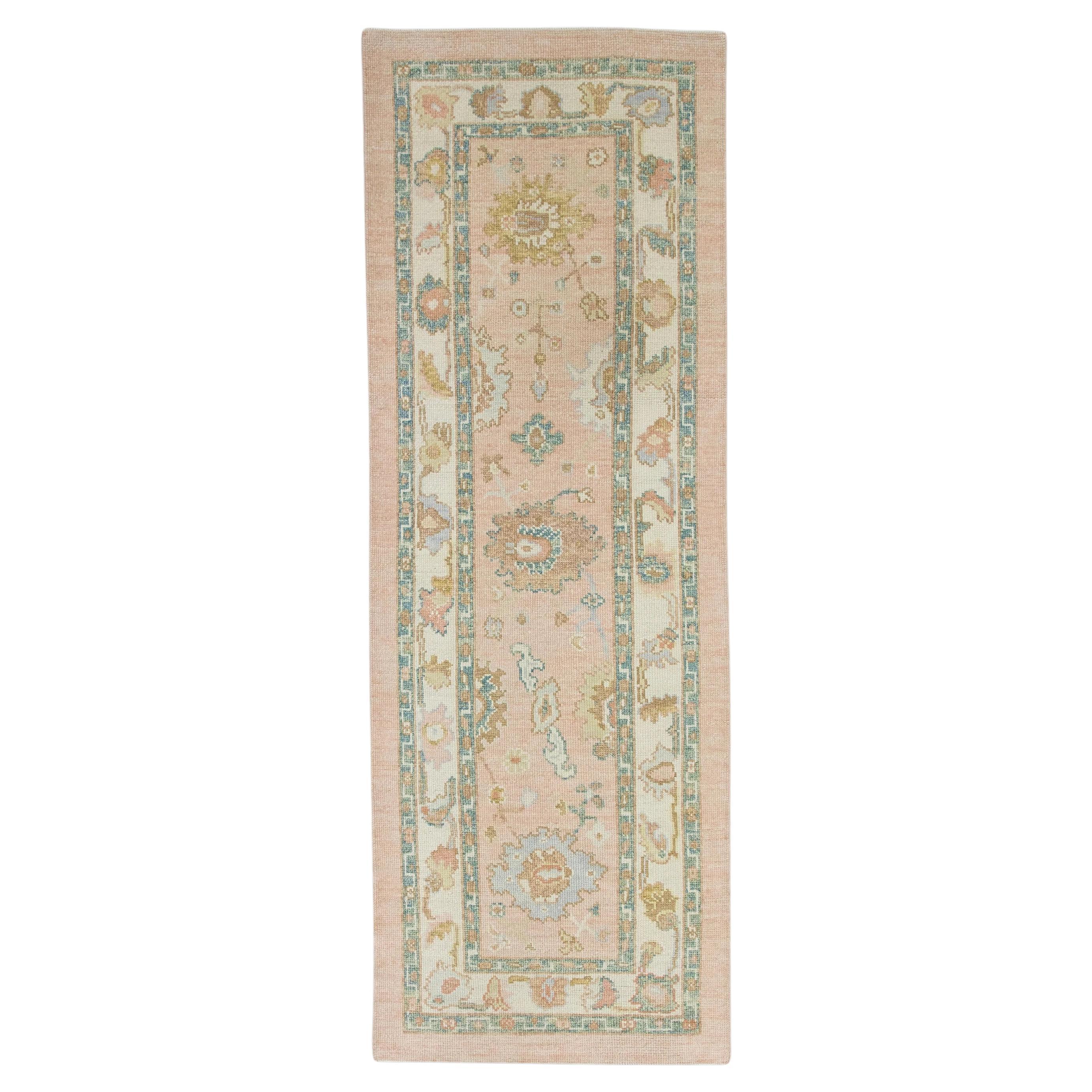 Green and Pink Floral Handwoven Wool Turkish Oushak Rug 2'11" x 4'11 ...