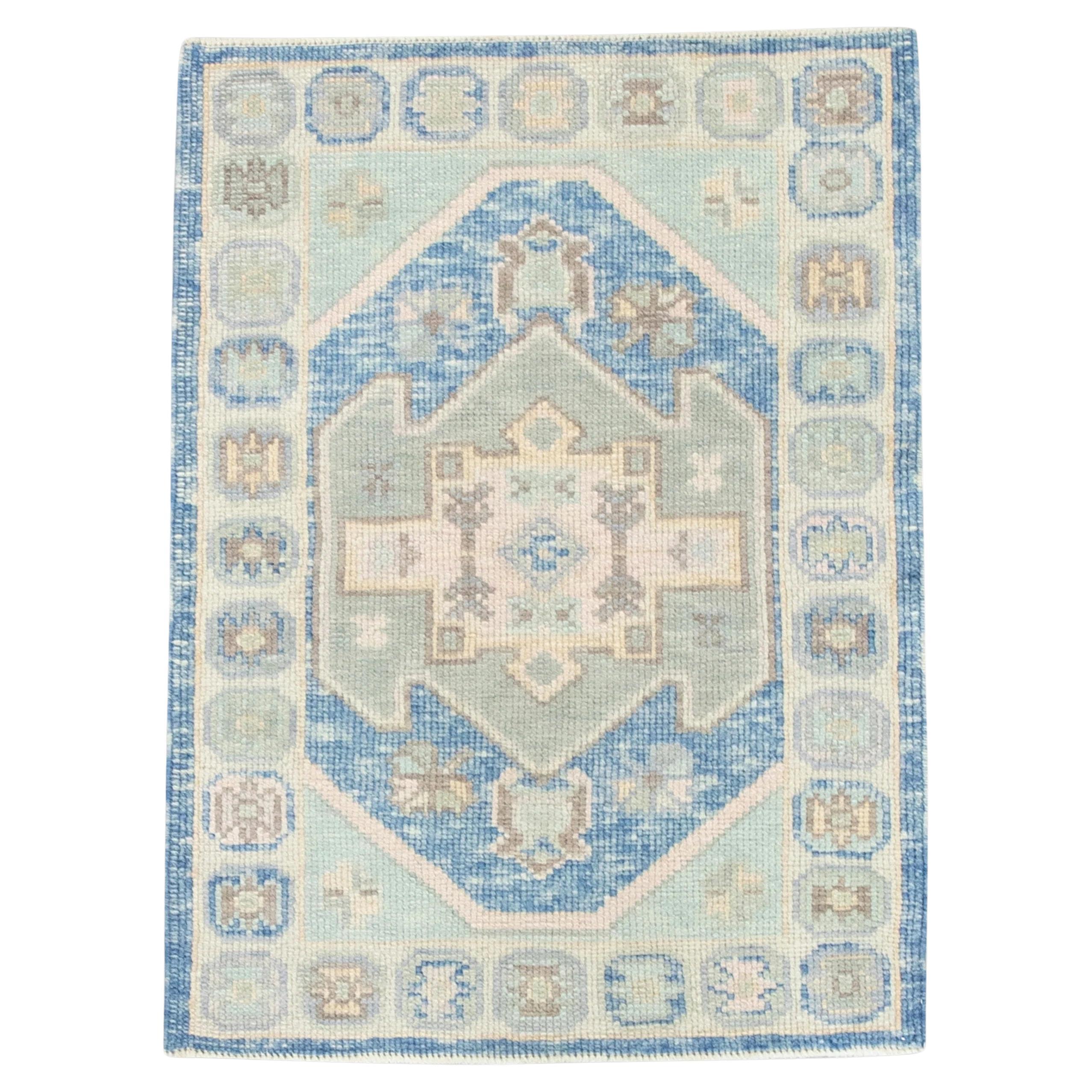 Green and Blue Geometric Medallion Handwoven Wool Turkish Oushak Rug 2 ...