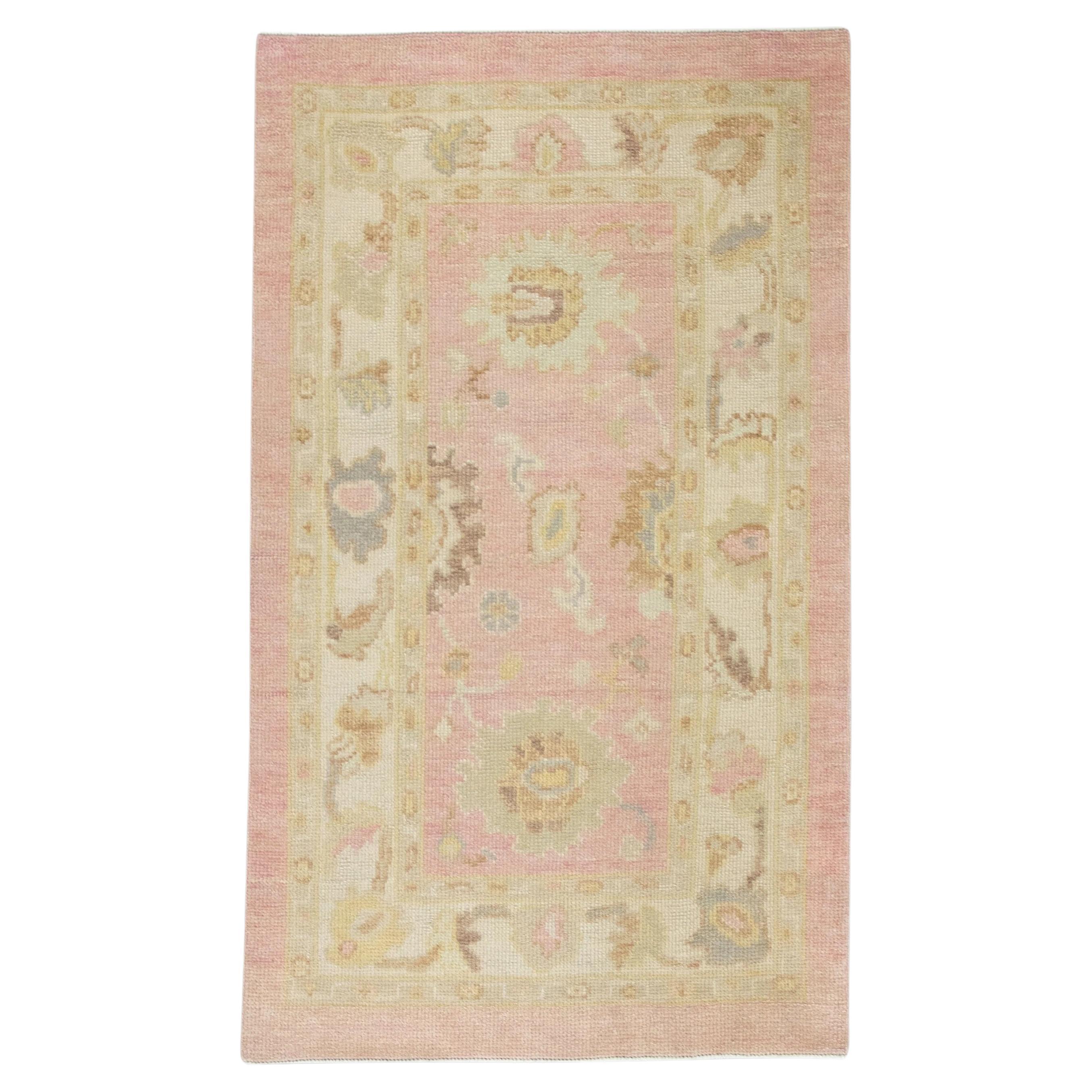 Green and Blue Floral Design Handwoven Wool Turkish Oushak Runner For ...
