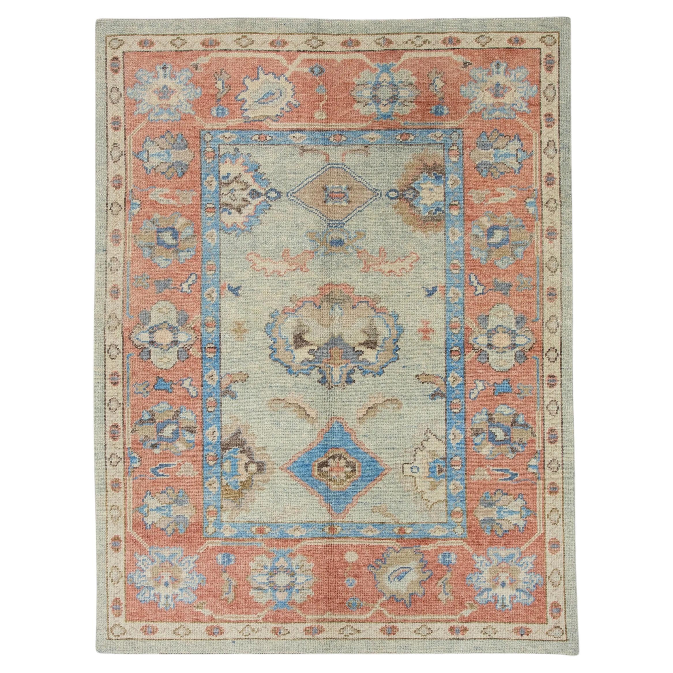 Multicolor Floral Design Handwoven Wool Turkish Oushak Rug 4' x 5'11 ...