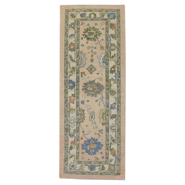 Pale Pink, Green, and Blue Floral Handwoven Wool Turkish Oushak Rug 2 ...