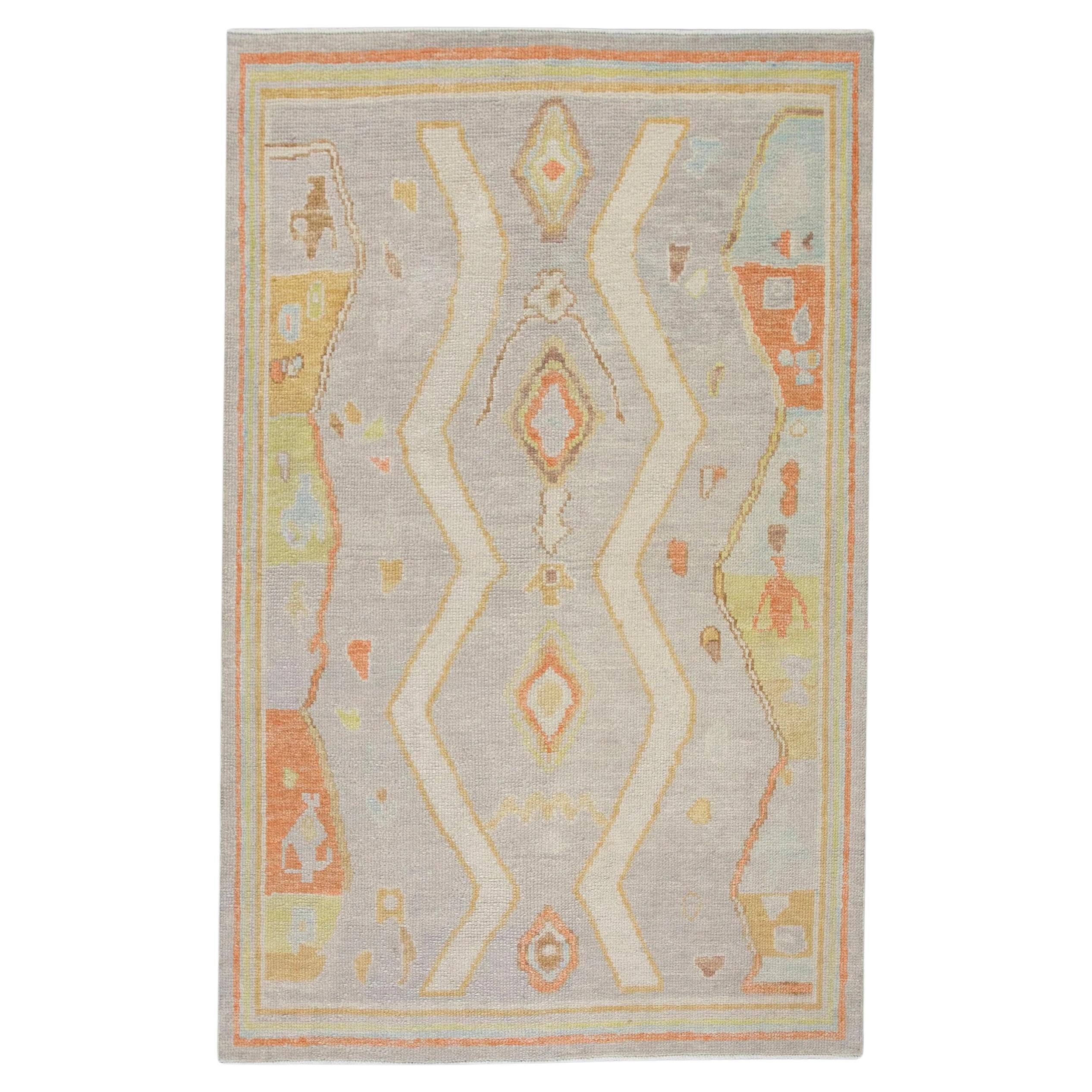 Periwinkle Blue Floral Design Handwoven Wool Turkish Oushak Rug 3'10" x ...