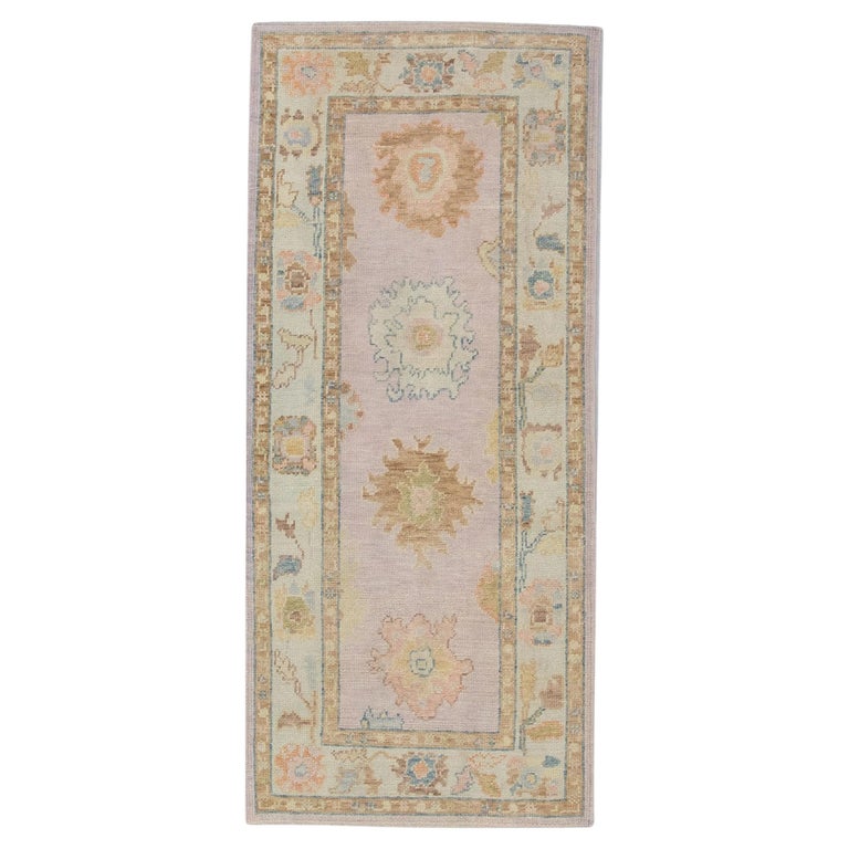 Lavender Floral Design Handwoven Wool Turkish Oushak Rug 3'1" x 6'9 ...