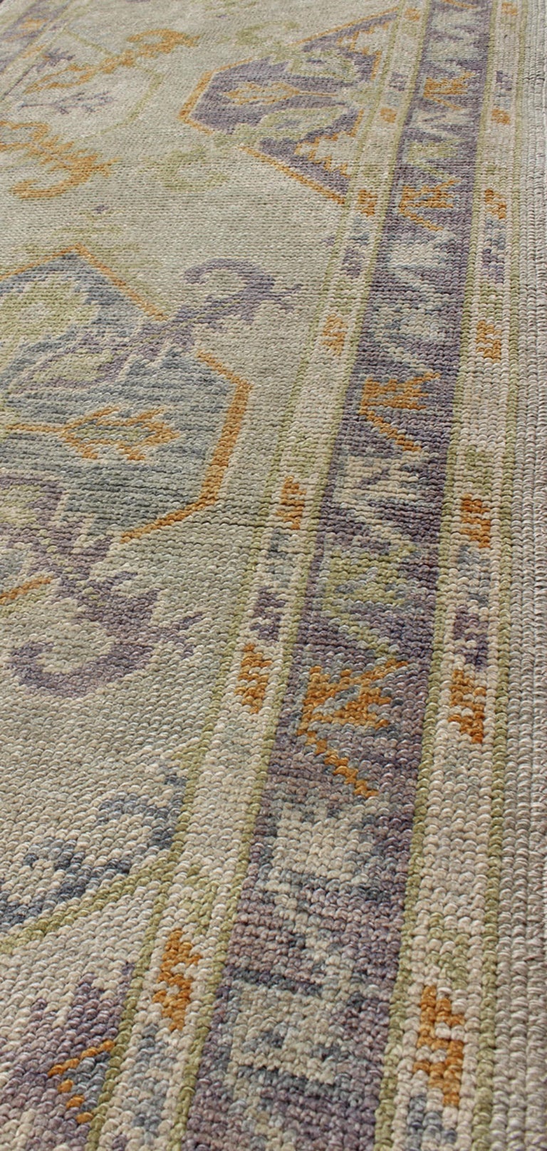Turkish Oushak Runner with a Tribal Design in Purple, Blue and L.Green ...
