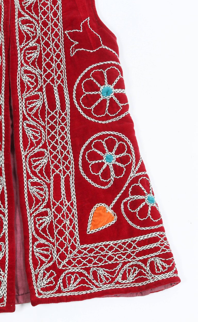 Turkish Vintage Red Ceremonial Folk Traditional Vest For Sale at 1stDibs