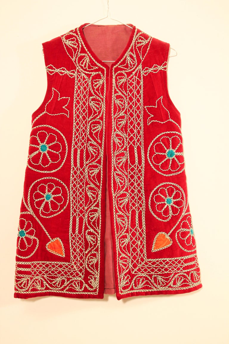 Turkish Vintage Red Ceremonial Folk Traditional Vest For Sale at 1stDibs