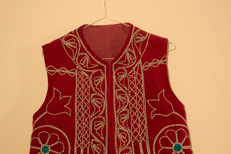 Turkish Vintage Red Ceremonial Folk Traditional Vest For Sale at 1stDibs