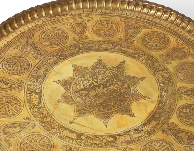 Turkish Round Brass Charger Side Table at 1stDibs