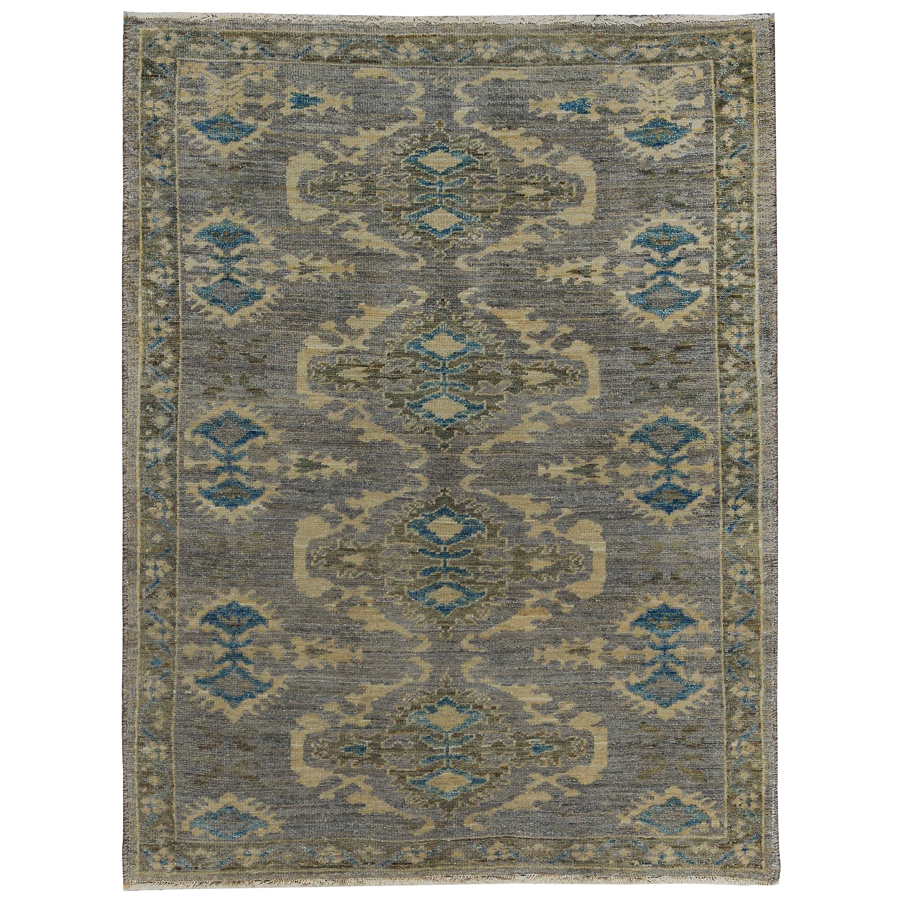 Turkish Rug Sultanabad Style with Gray and Green Botanical Details on ...