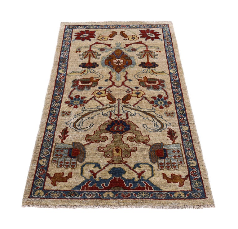 Turkish Rug Sultanabad Style with Brown and Navy on Ivory Field For ...