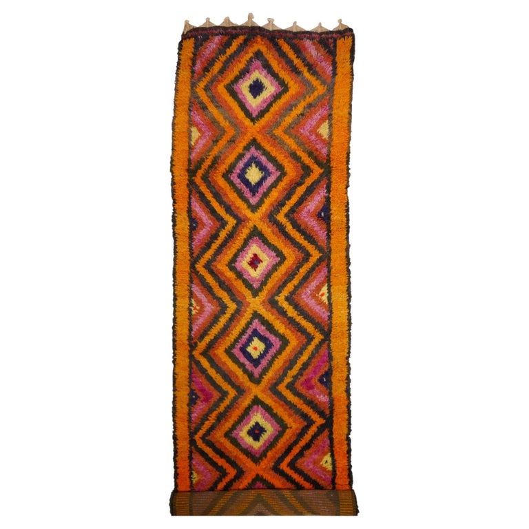 Turkish Rug Tulu Runner in Orange, Lilac and Brown Vintage Carpet For ...