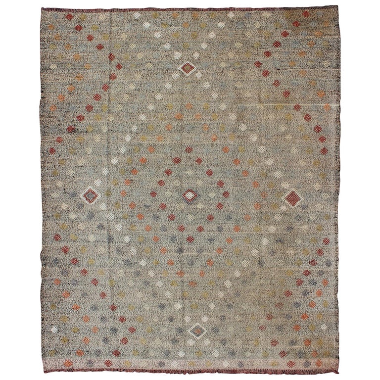 Turkish Vintage Kilim Rug with All-Over Tribal Diamond Pattern For Sale ...