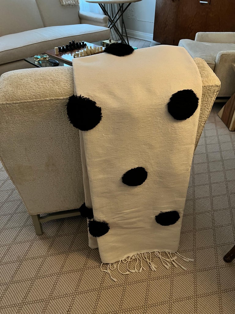 Turkish Woven Blanket or Throw with Raised Pom Pom Dots For Sale at 1stDibs
