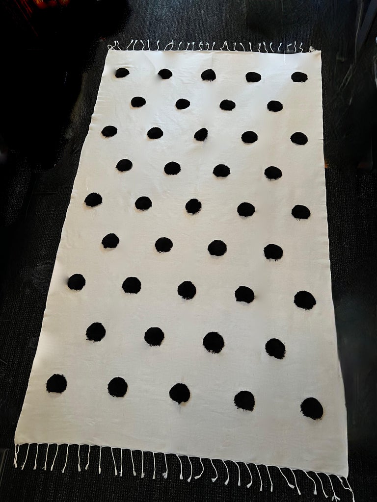 Turkish Woven Blanket or Throw with Raised Pom Pom Dots For Sale at 1stDibs