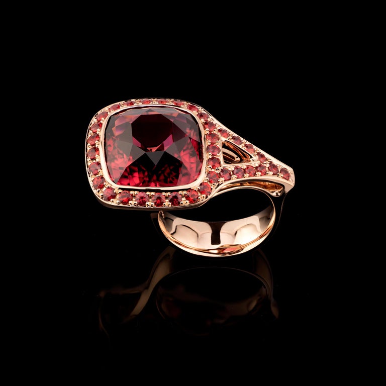 Tourmaline cocktail ring 18.66ct red, 18k rose gold, 35 hand set red ...