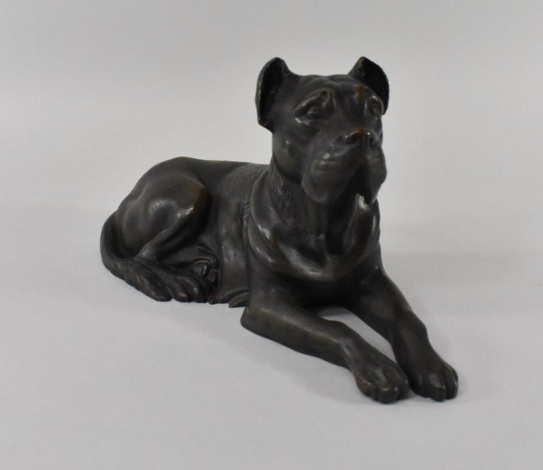 Turn of the Century Cast Bronze Mastiff Dog Statue Laying Down For Sale ...