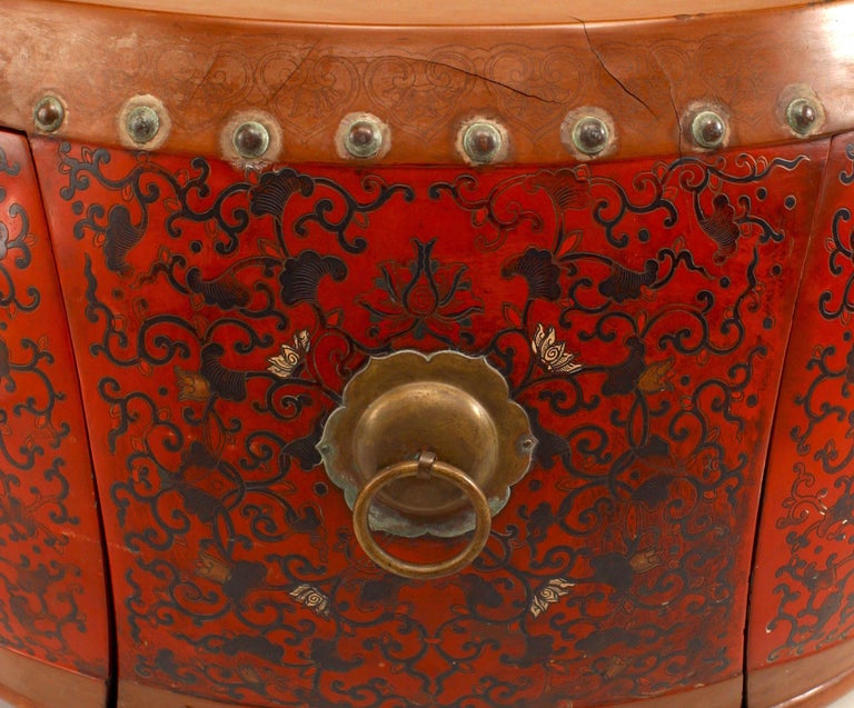 Asian Chinese Style Red Coromandel Drum Coffee Table For Sale at 1stDibs