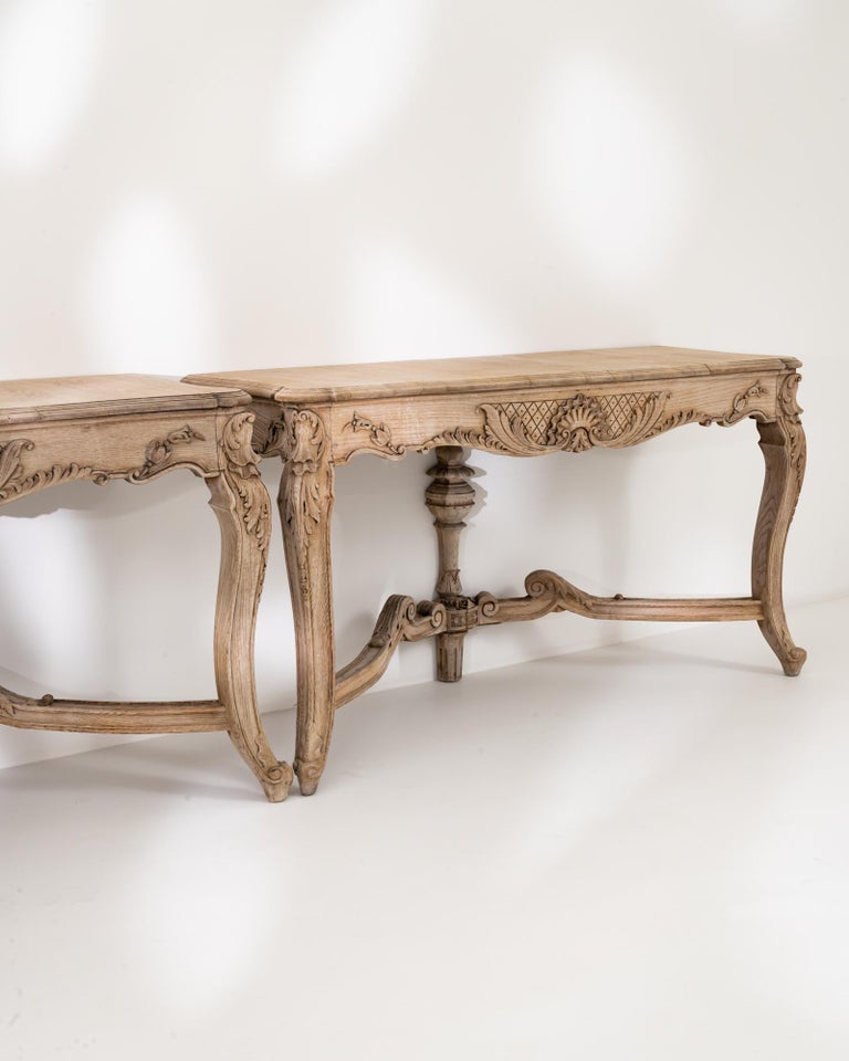 Turn of the Century French Bleached Oak Console Tables, a Pair For Sale ...