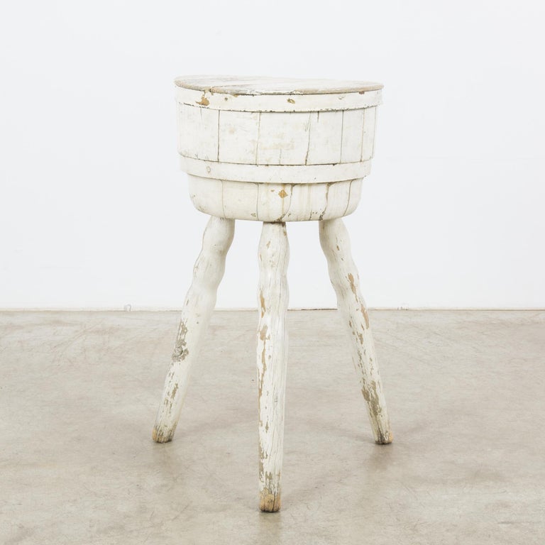 Turn of the Century French White Painted Butcher Block For Sale at 1stDibs